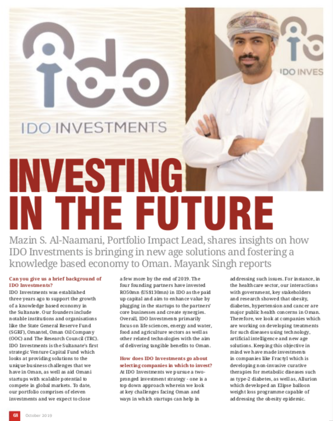 Investing in the Future – Interview for Oman Economic Review – IDO ...